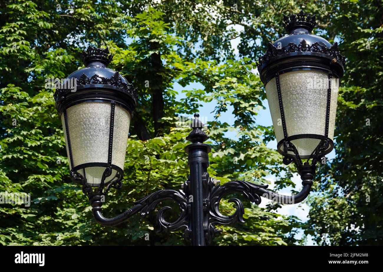 Kiev, Ukraine June 10, 2021: Retro style lighting lanterns in the city ...