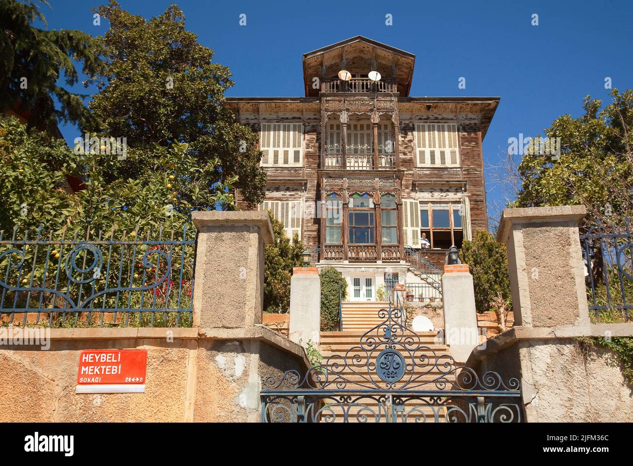 View to the traditional wooden house, Heybeliada, Halki, Prince Islands ...