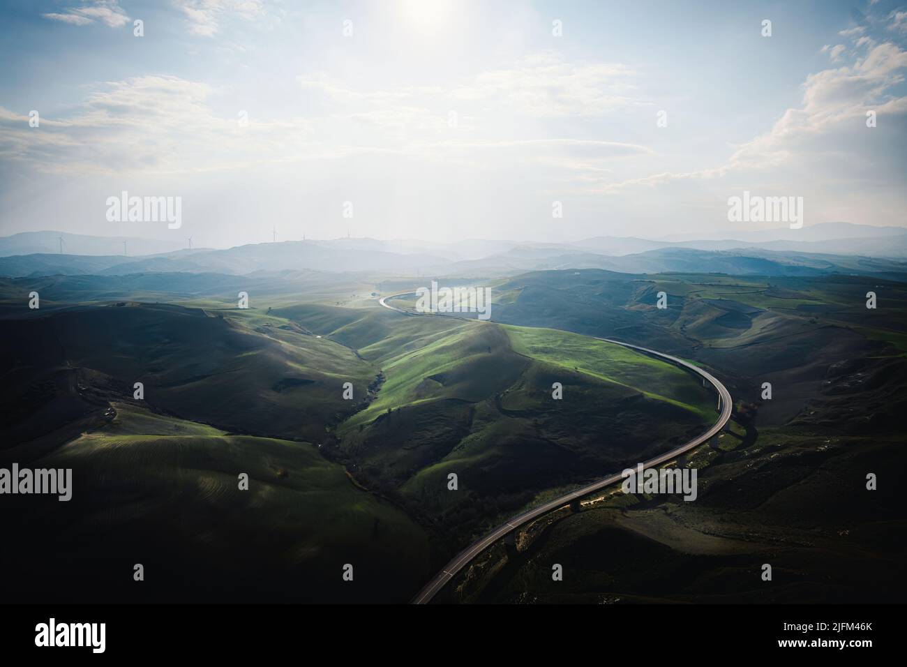 Italian Green Landscape with Hills and Road Stock Photo - Alamy