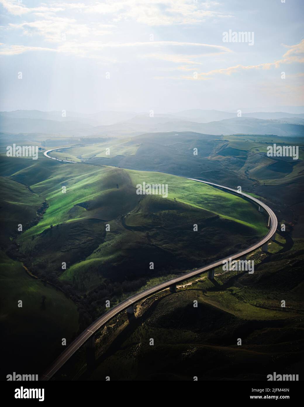Italian Green Landscape with Hills and Road Stock Photo - Alamy