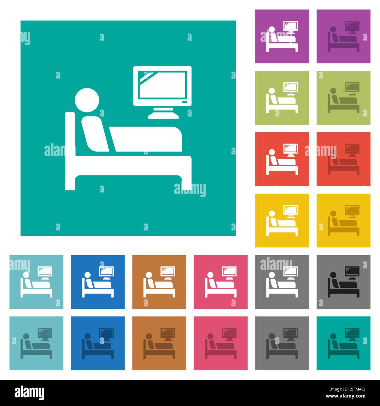 Hospital ward multi colored flat icons on plain square backgrounds ...