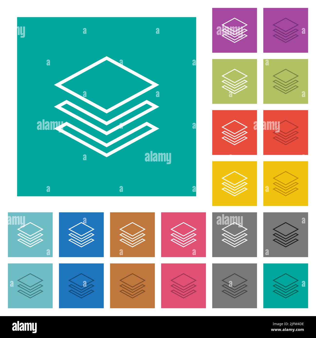 Layers outline multi colored flat icons on plain square backgrounds ...