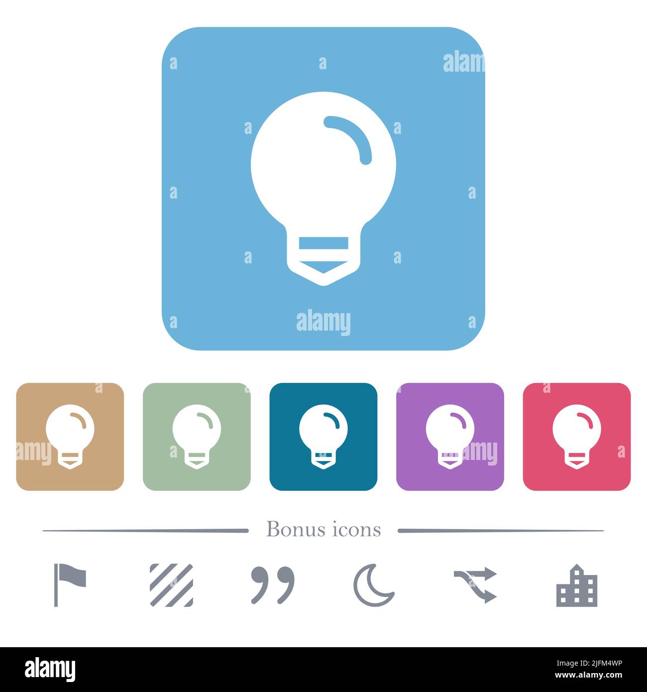Light bulb solid white flat icons on color rounded square backgrounds ...