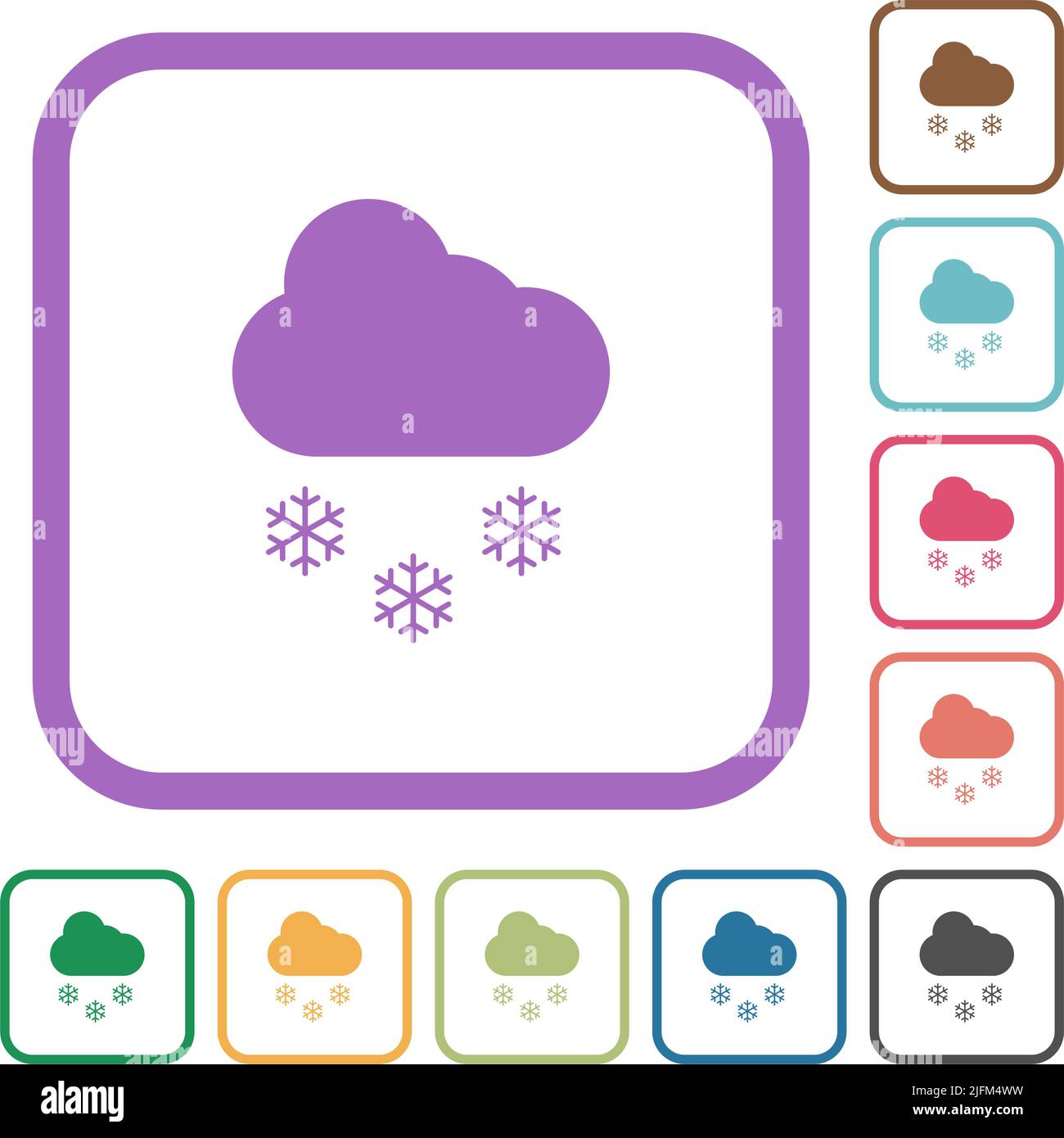 Snowy weather simple icons in color rounded square frames on white background Stock Vector Image ...