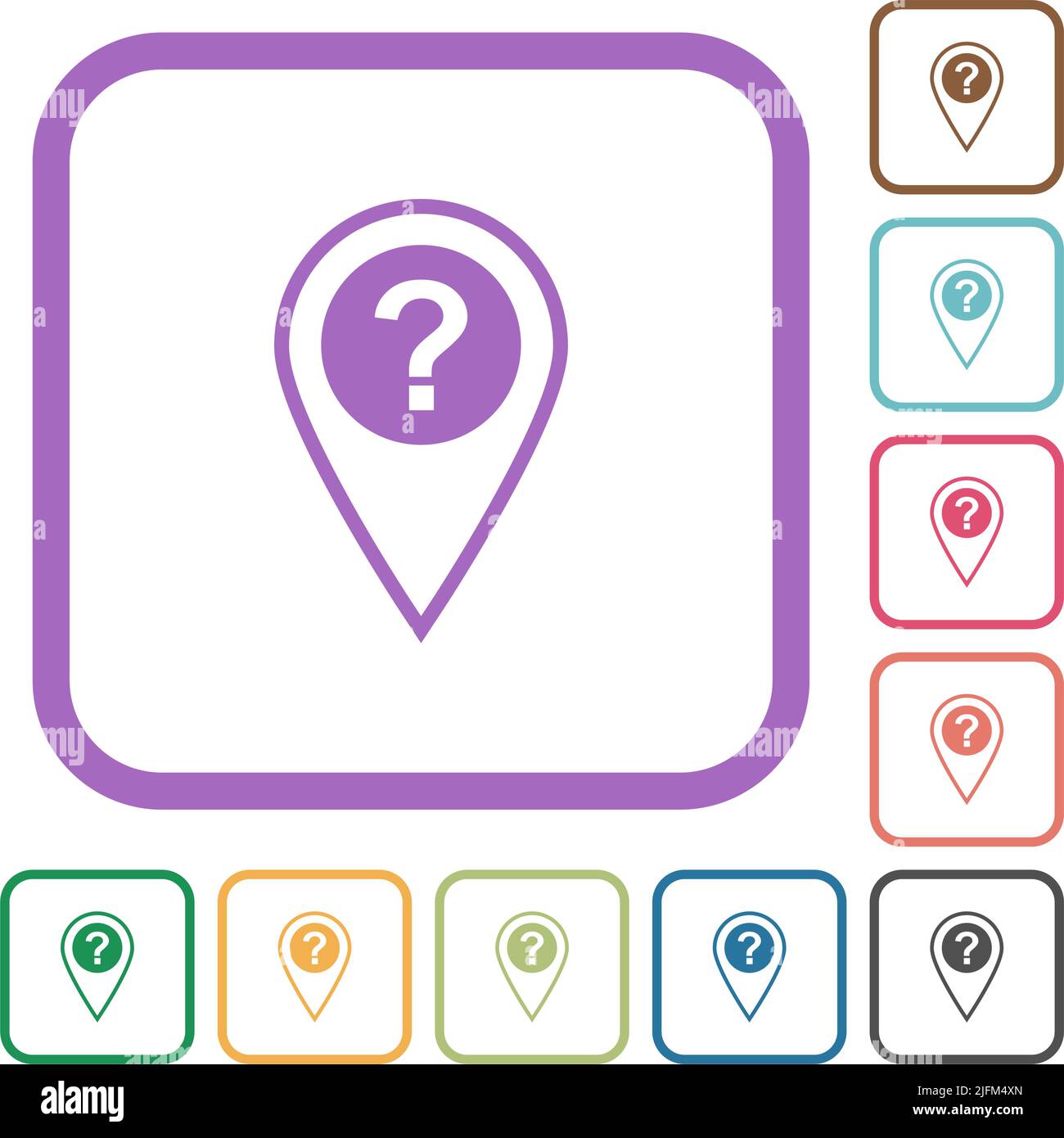 Unknown GPS location simple icons in color rounded square frames on white background Stock ...