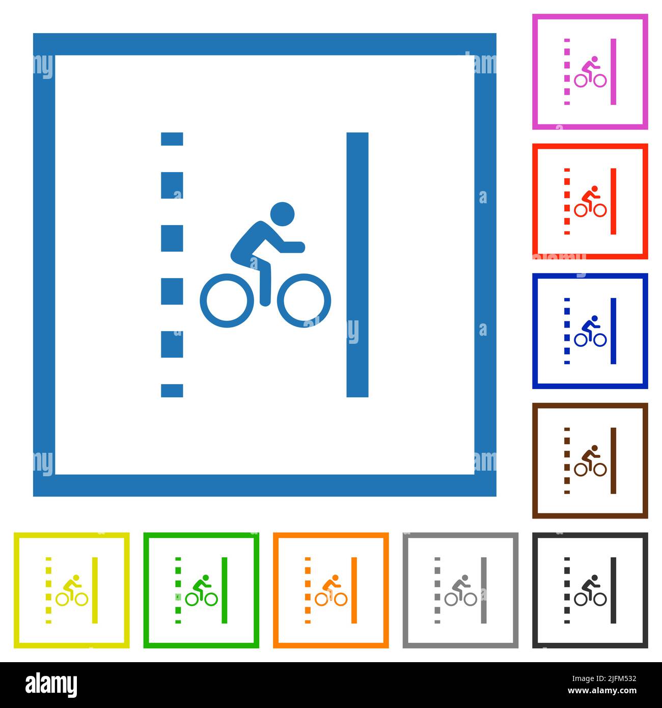 Bicycle lane flat color icons in square frames on white background ...