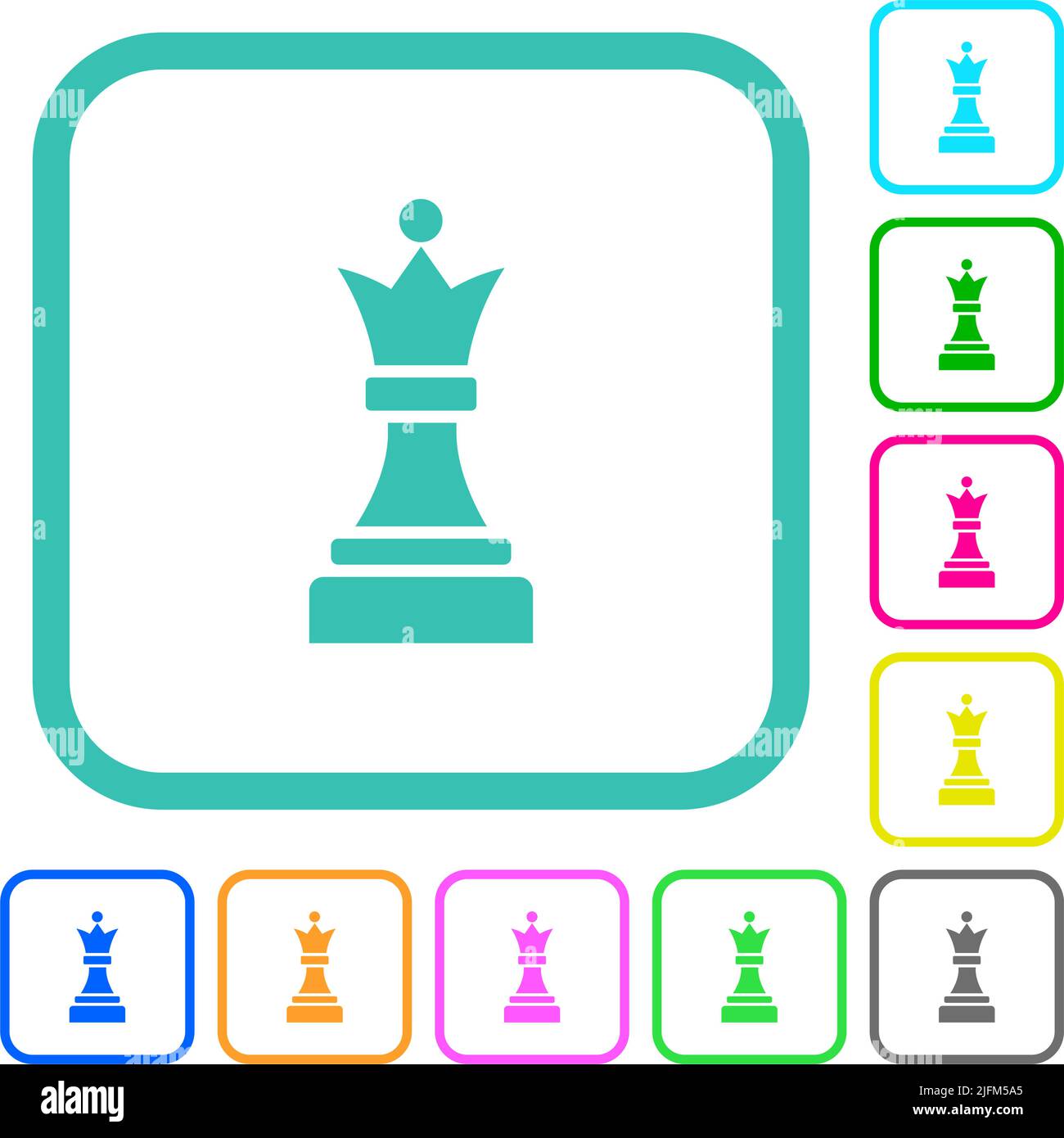 Black chess queen vivid colored flat icons in curved borders on white ...
