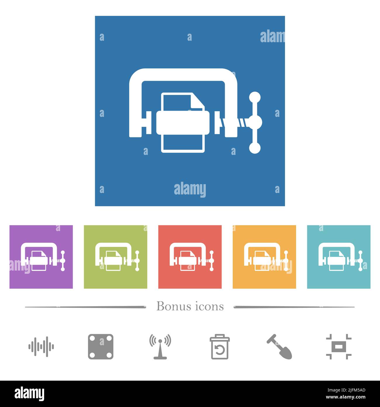 File compression solid flat white icons in square backgrounds. 6 bonus ...