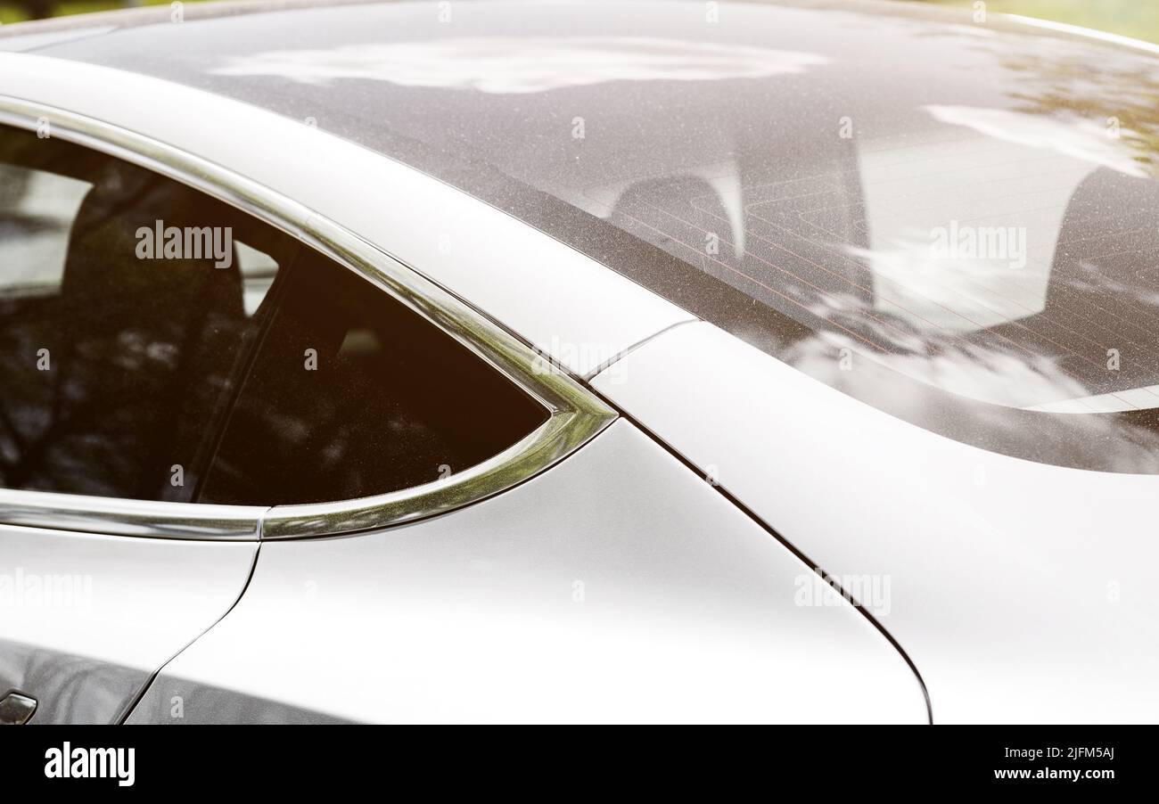 Back window of car parked on the street. part of modern auto Stock ...