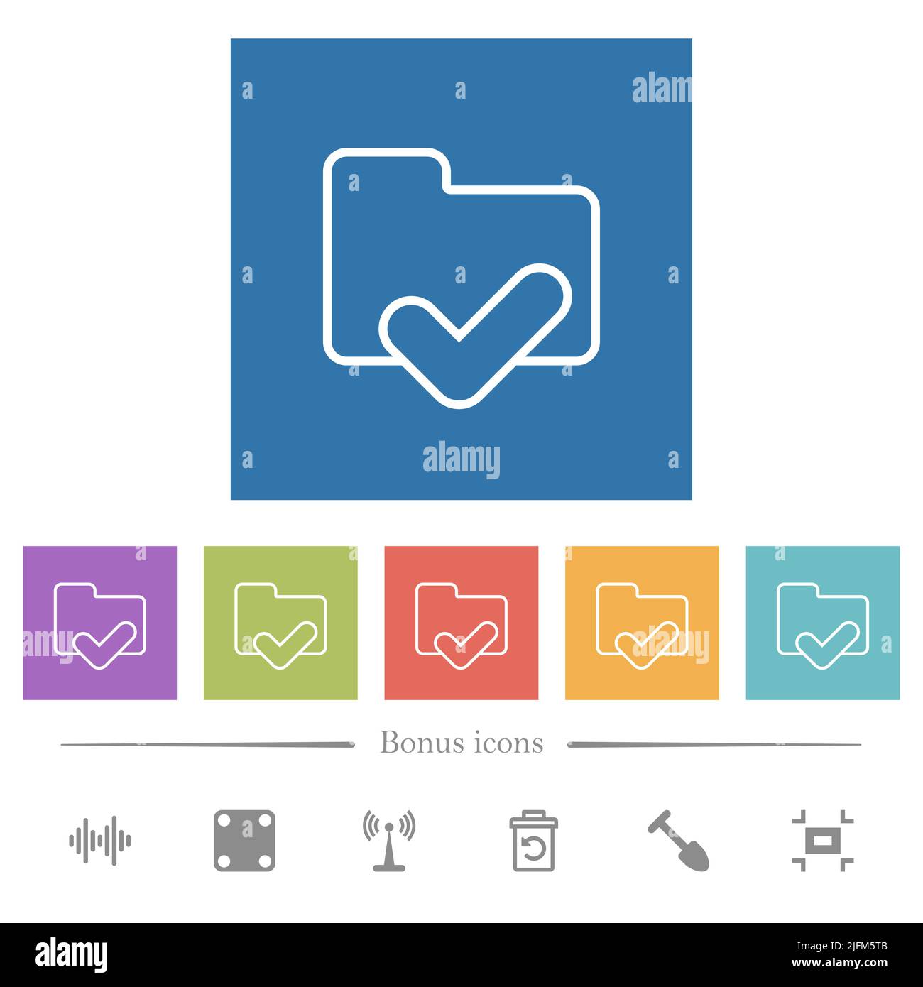 Folder ok outline flat white icons in square backgrounds. 6 bonus icons ...