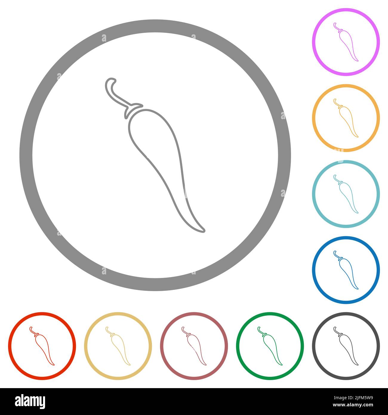 Chili pepper outline flat color icons in round outlines on white ...