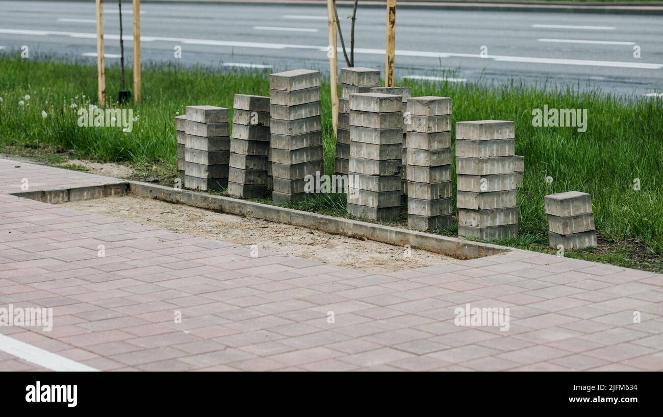 replacement of paving slabs. Reconstruction of urban infrastructure ...