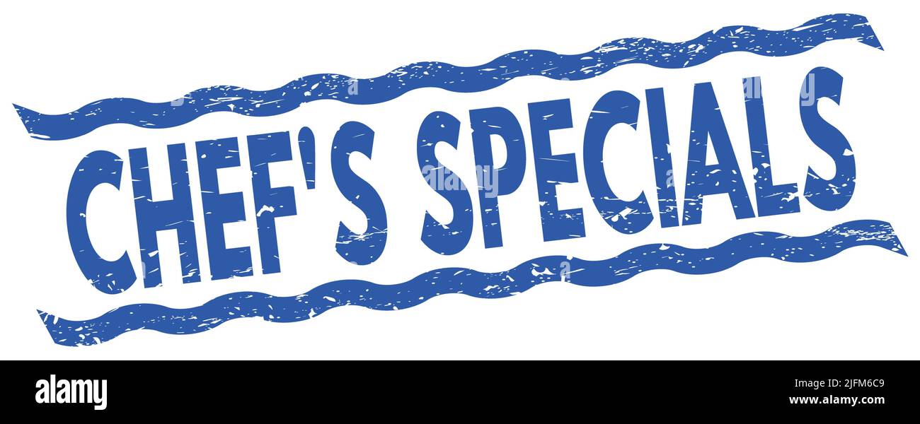 CHEF'S SPECIALS text written on blue lines stamp sign Stock Photo - Alamy