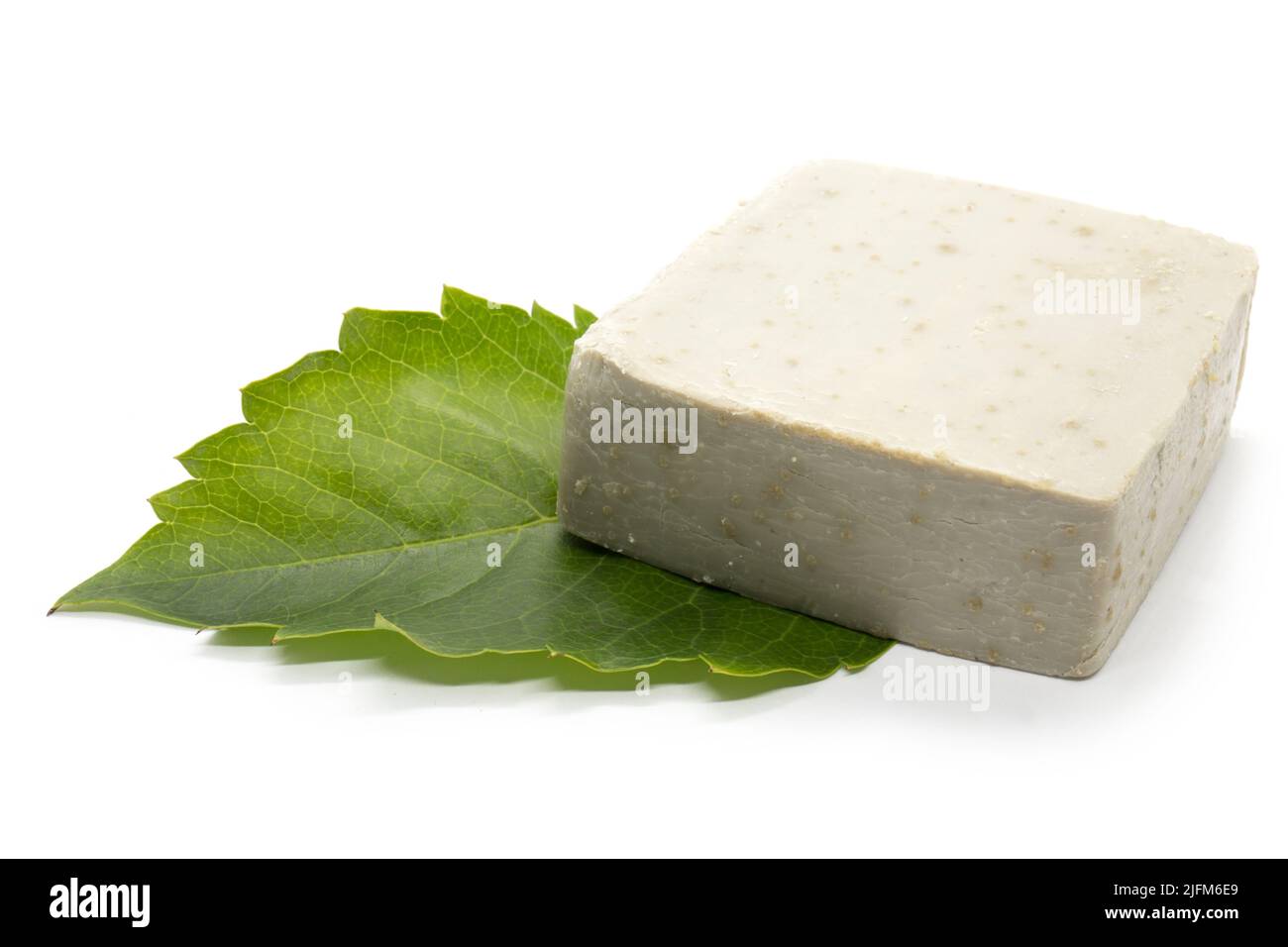 Natural handmade soap and leaf on white background Stock Photo - Alamy