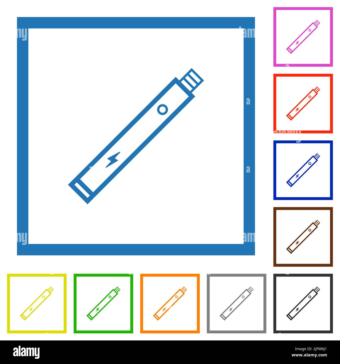 Electronic cigarette outline flat color icons in square frames on white ...
