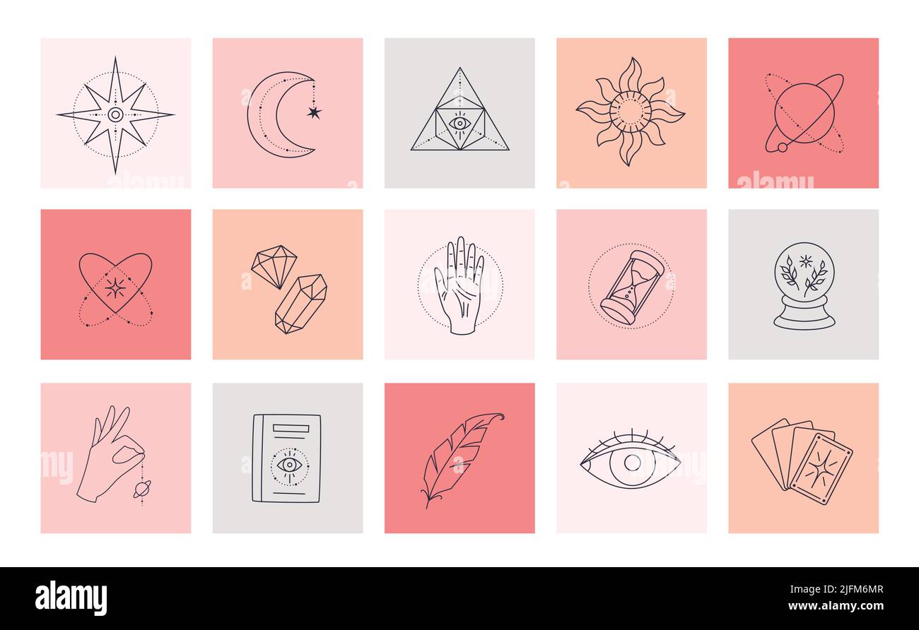 Esoteric elements collection. Magic icons minimalist symbols, Hand ...