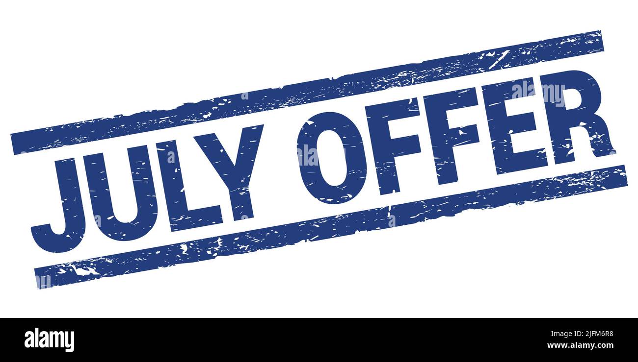 JULY OFFER text written on blue rectangle stamp sign Stock Photo - Alamy