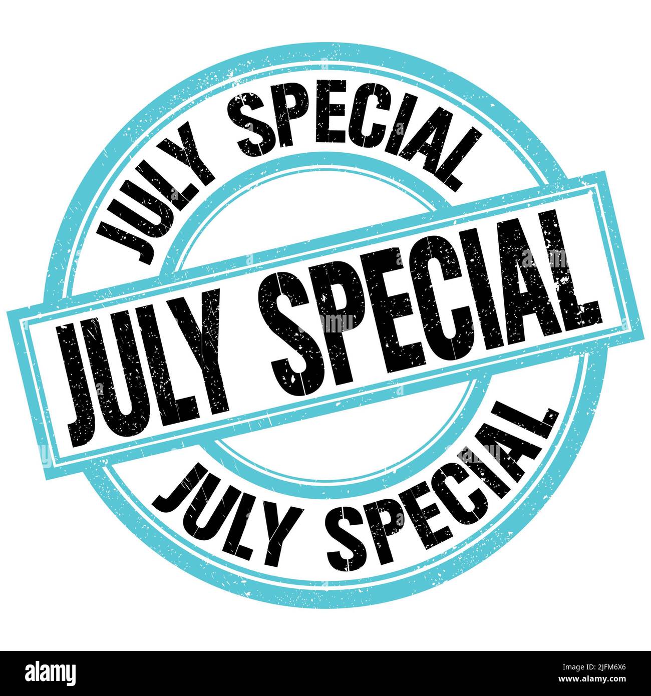 JULY SPECIAL text written on blue-black round stamp sign Stock Photo ...