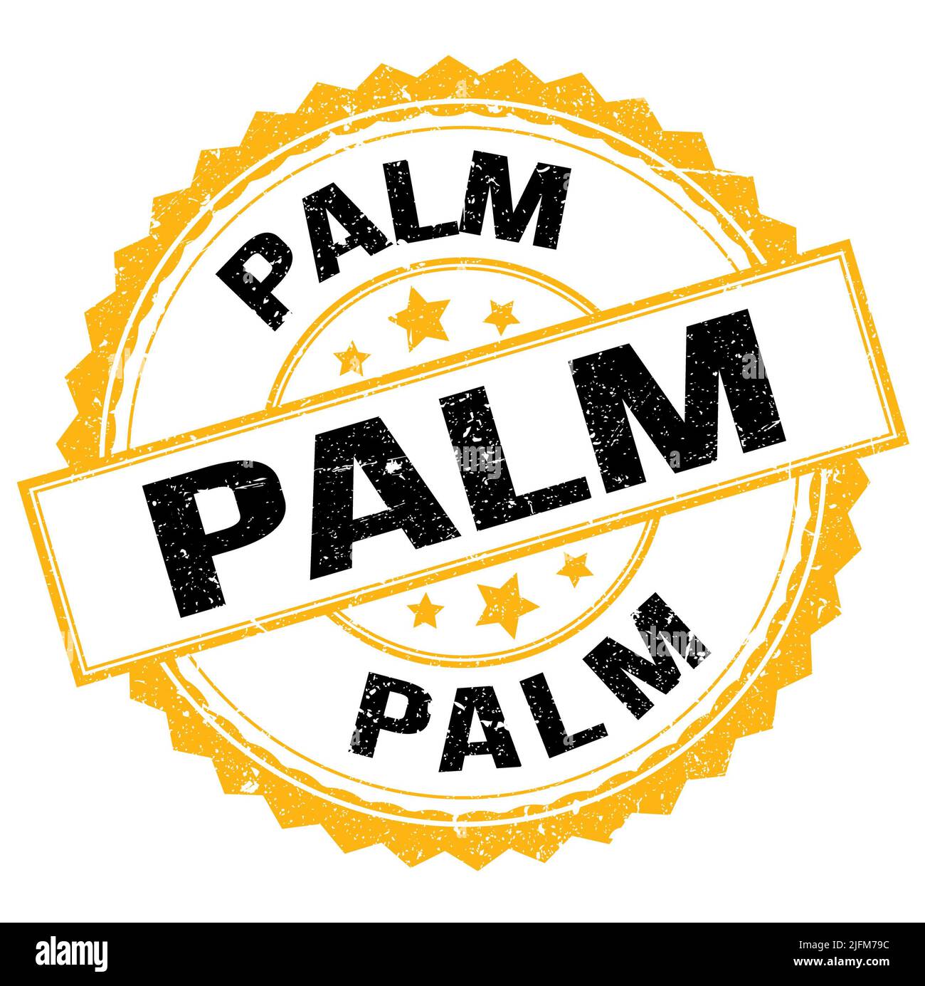 PALM text written on yellow-black round stamp sign Stock Photo - Alamy
