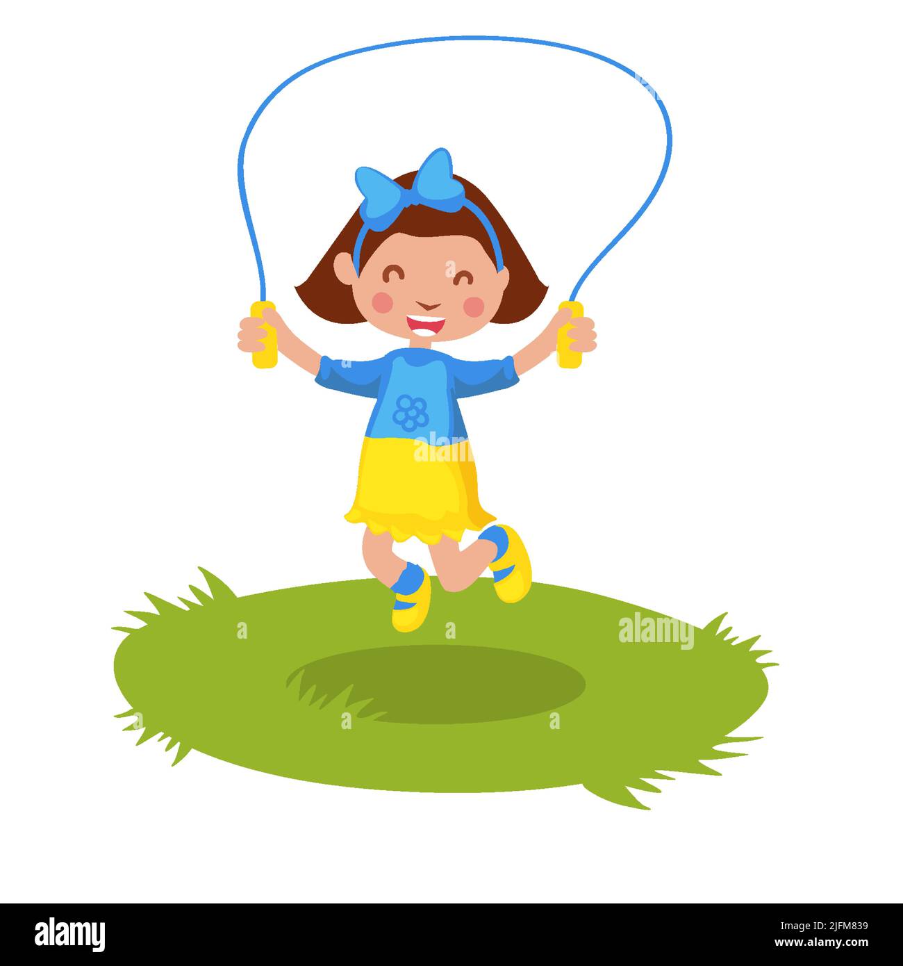 Little Ukraine girl skipping rope. Isolated vector flat character Stock ...