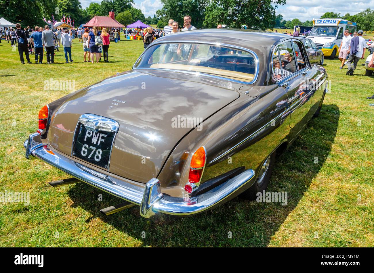 Rear view of a vintage Jaguar 420G in brown at The Berkshire Motor Show ...