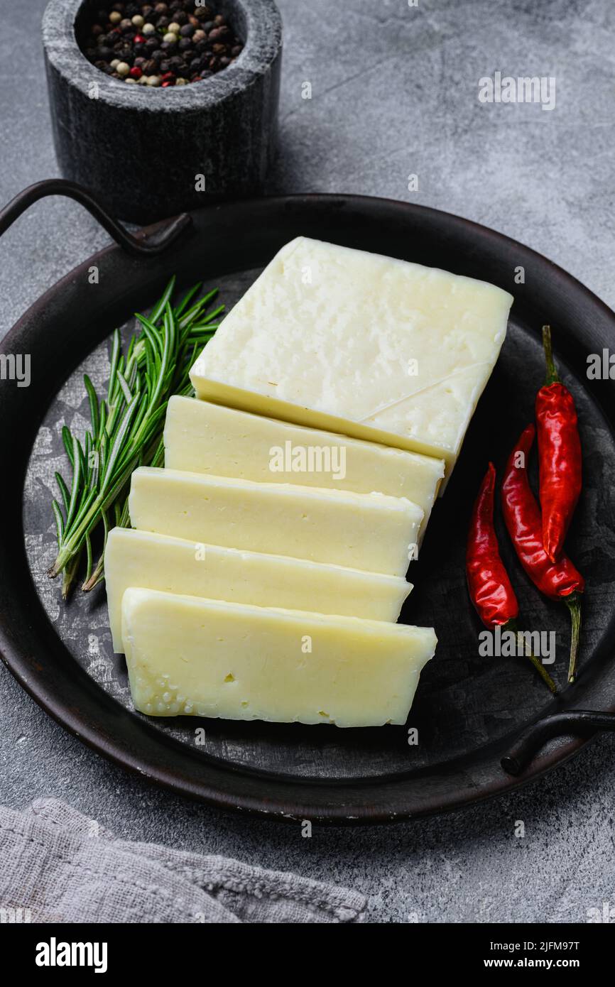 Cyprus Halloumi cheese set, on gray stone table background Stock Photo ...