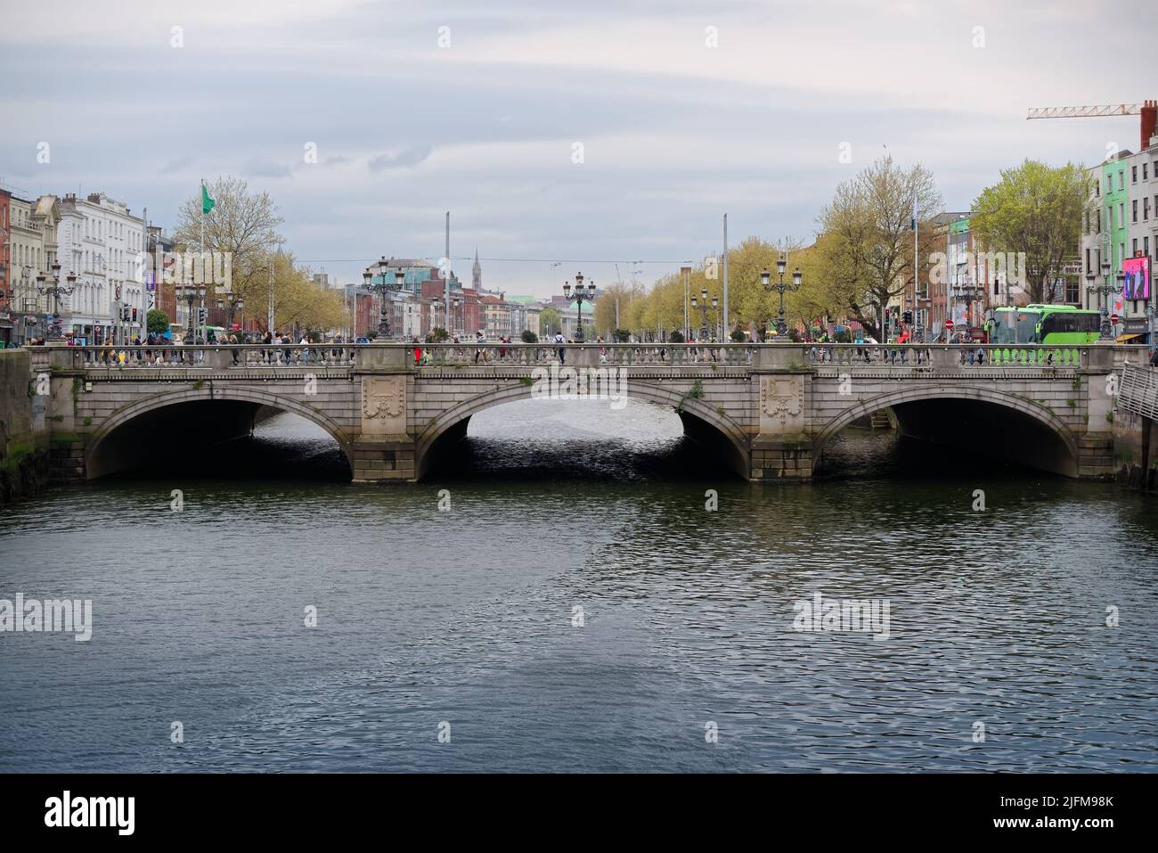 City landscape with the O'Connell Bridge on the River Liffey in Dublin ...