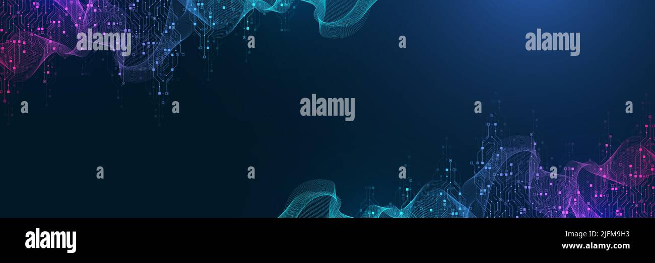 Quantum computer technologies concept. Futuristic blue circuit board ...