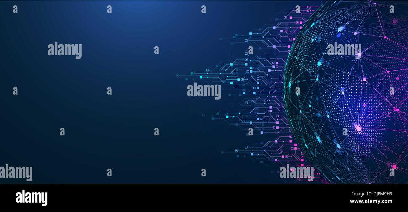 Quantum computer technologies concept. Futuristic blue circuit board ...