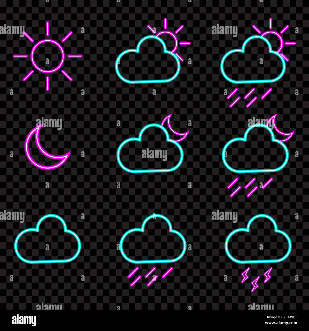 Weather forecast neon light icons set. Vector illustration Stock Vector ...