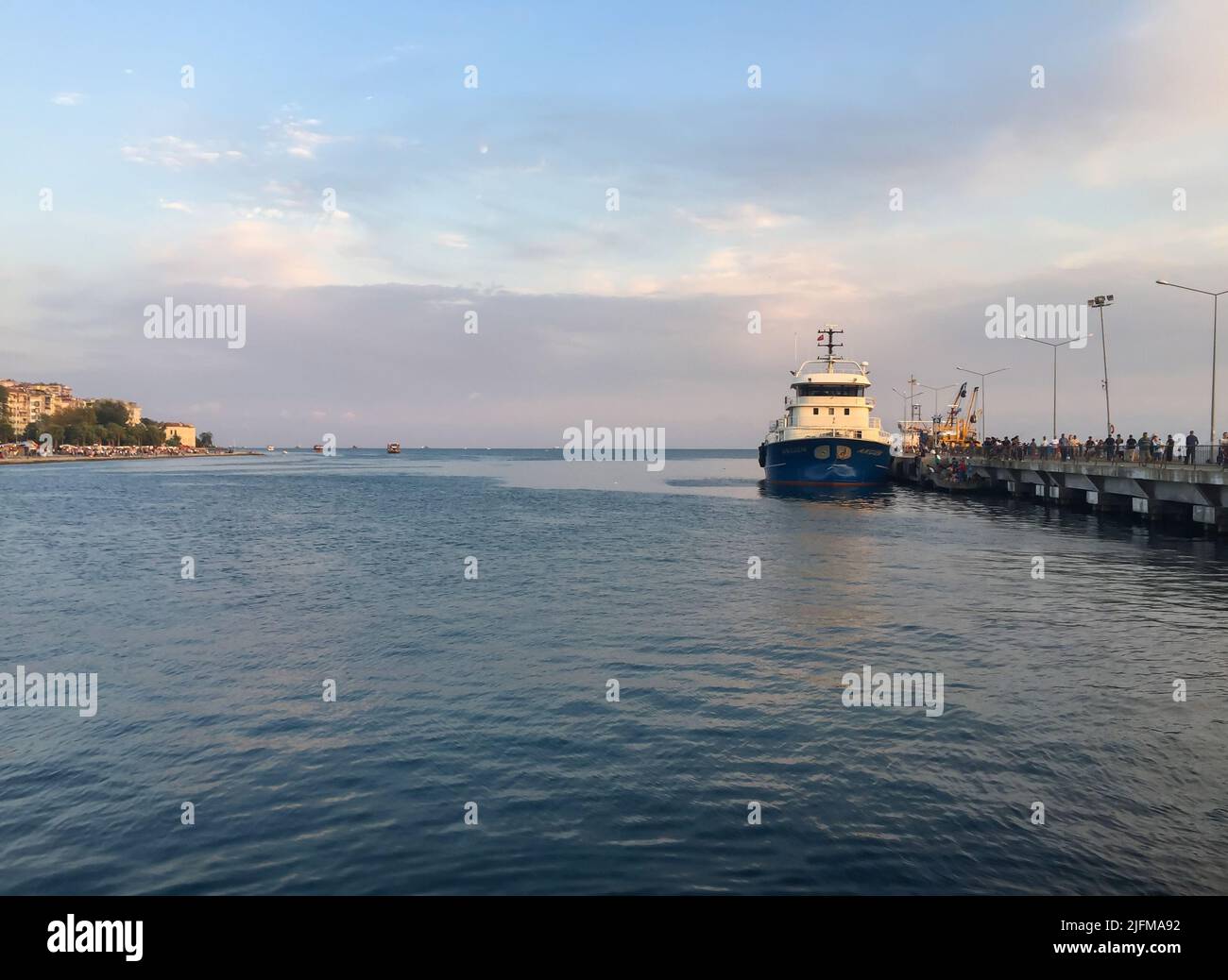 Sunset view from Unye (AKA Ünye) district of Ordu, Turkey, Boat in Unye ...
