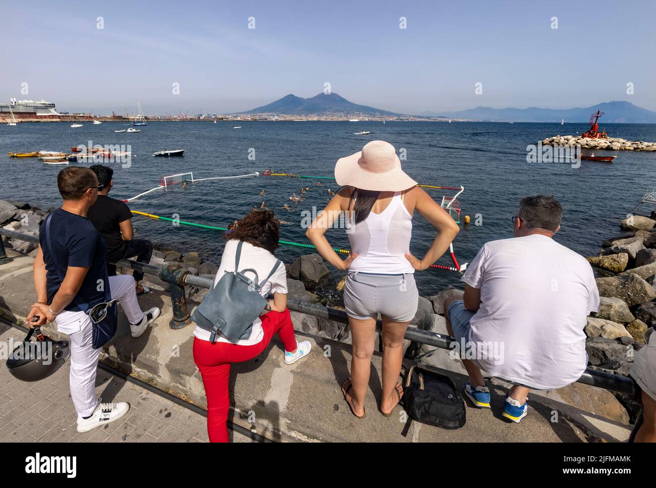 pic shows: Water Polo match in the Bay of Naples with Vesuvius in the background. Proud parents ...