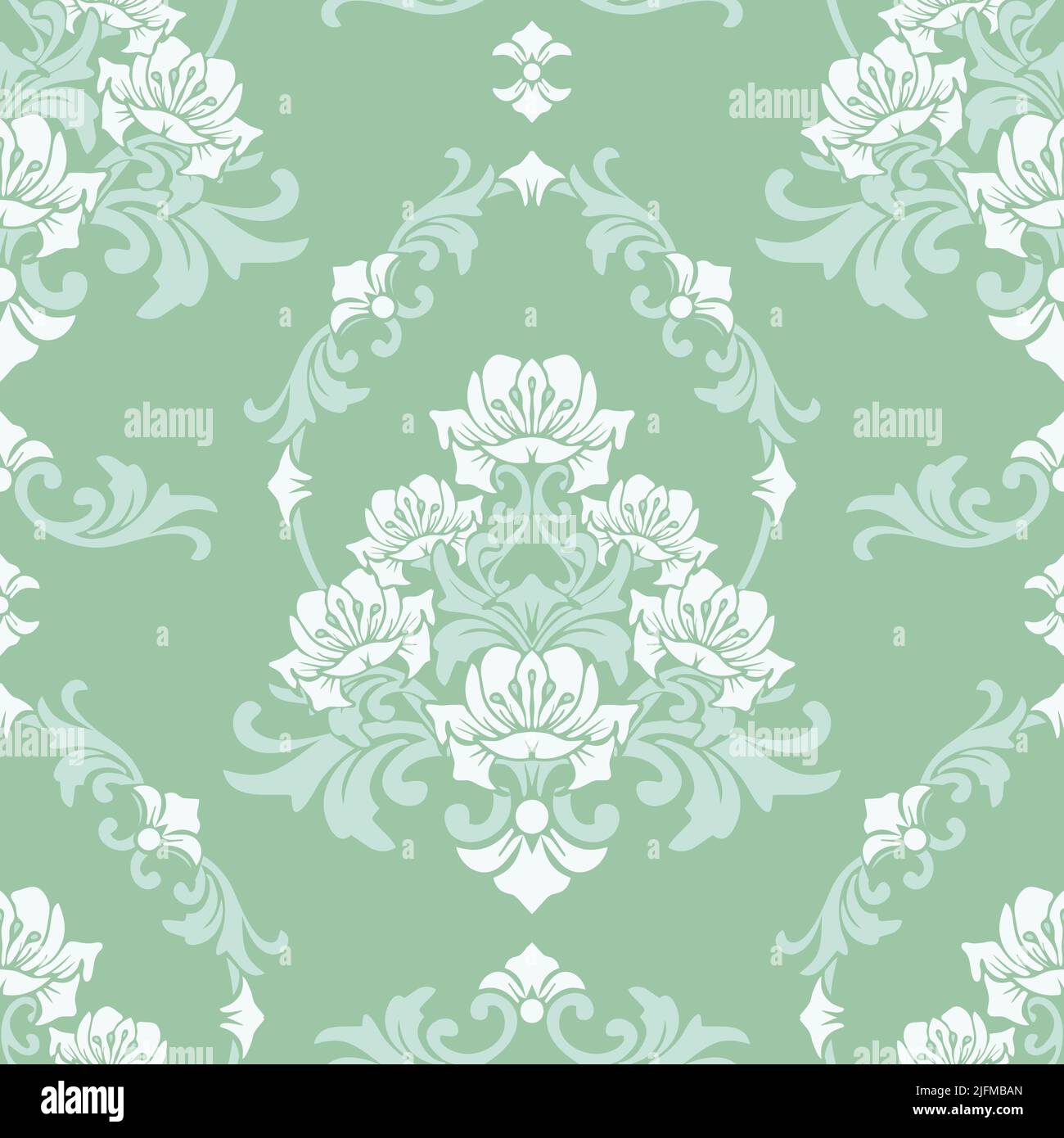 Seamless vector pattern with romantic white lilies on green background ...