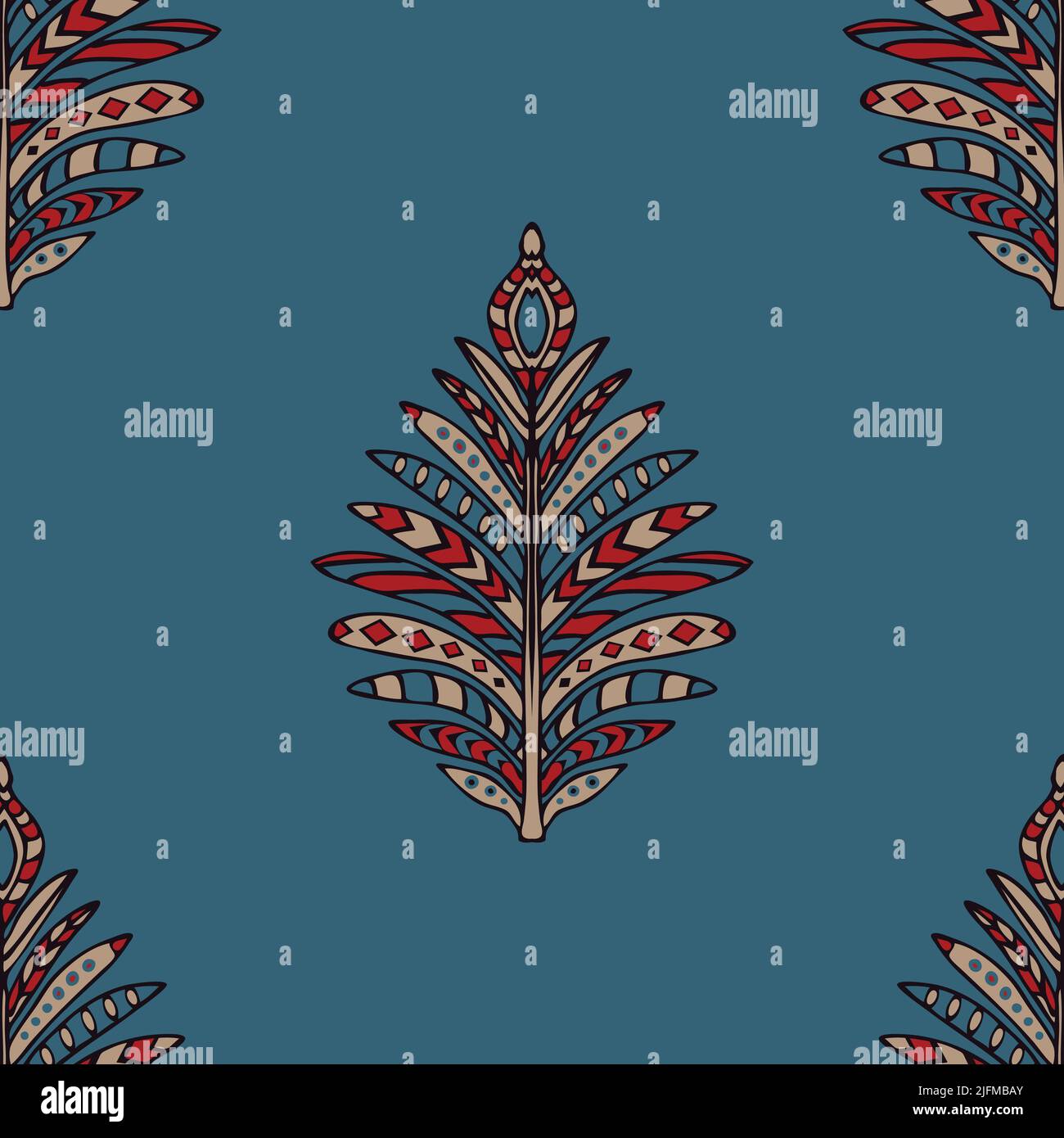 Seamless vector pattern with tribal feather on blue background. Simple ...