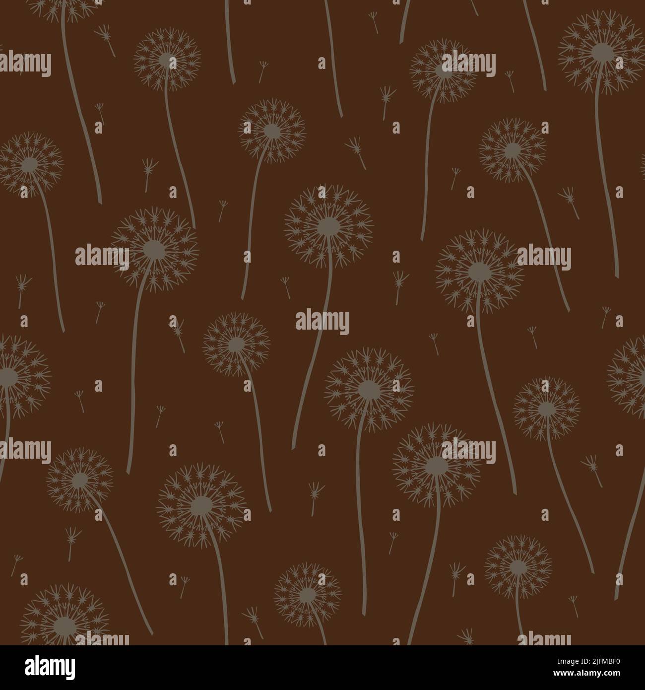 Seamless vector pattern with dandelions seeds on brown background ...