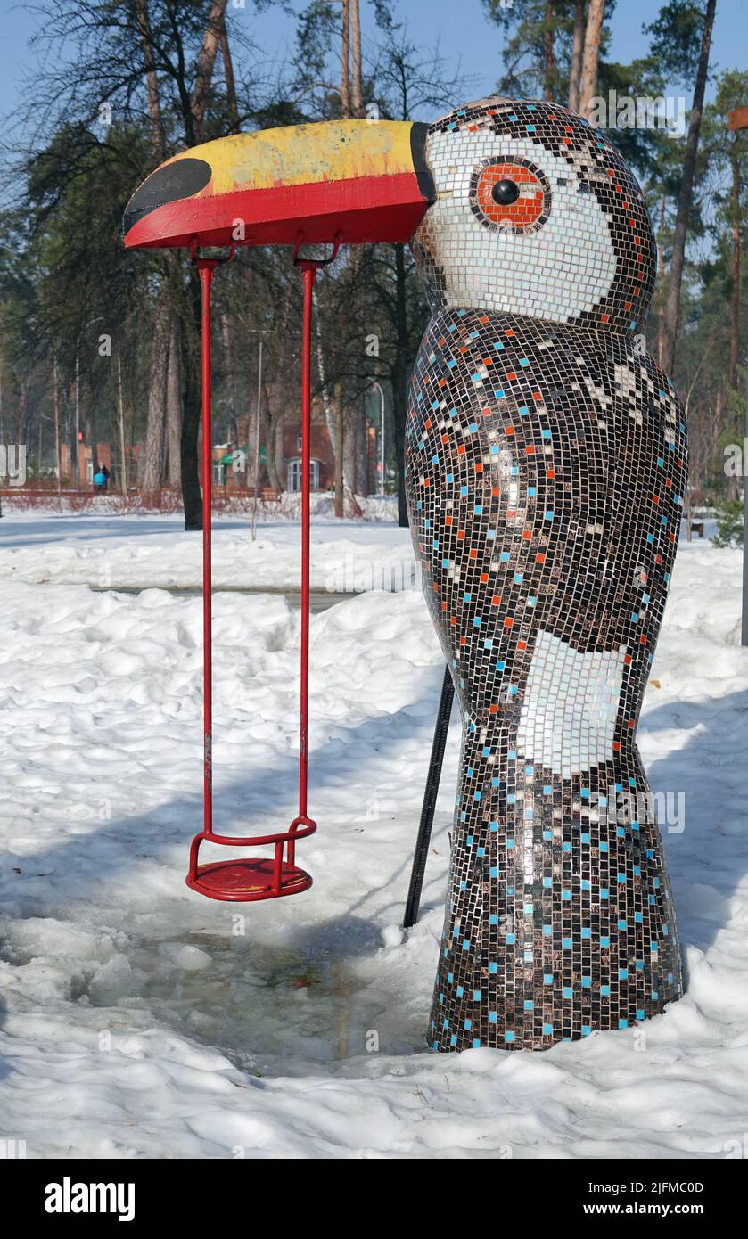Kiev, Ukraine February 25, 2021: Decoration of parks by public ...