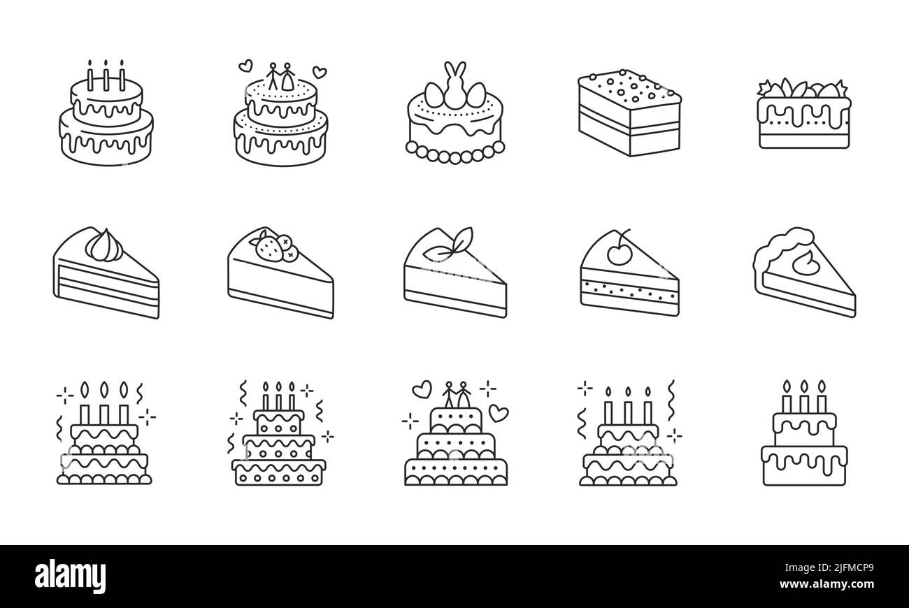 Cake doodle illustration including icons - pie, slice, bakery, sweets ...