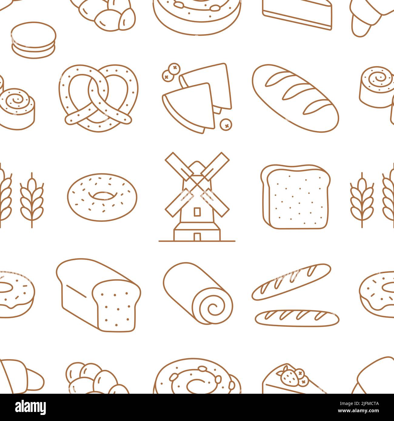 Bakery products doodle beige seamless pattern. Vector background ...