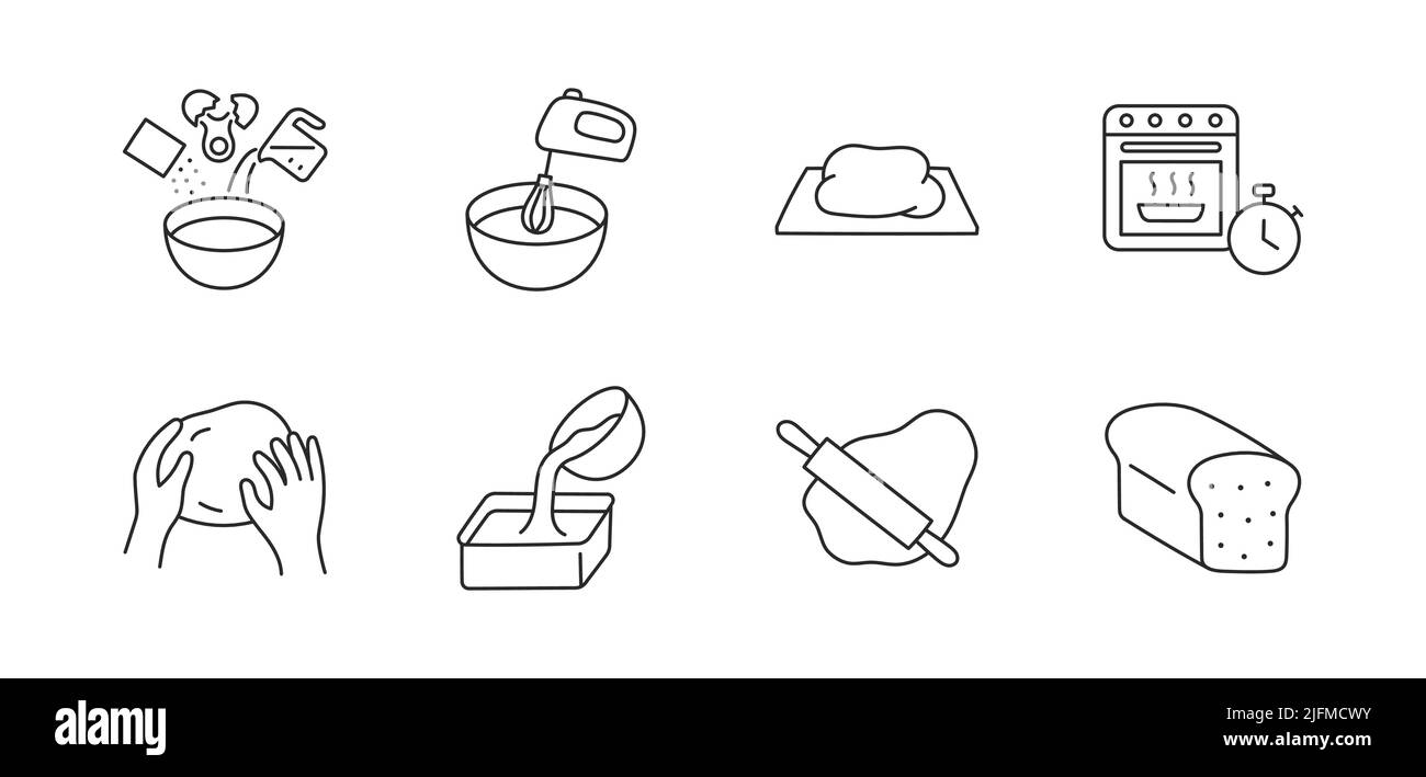Dough doodle illustration including icons - bowl, oven, mix ...