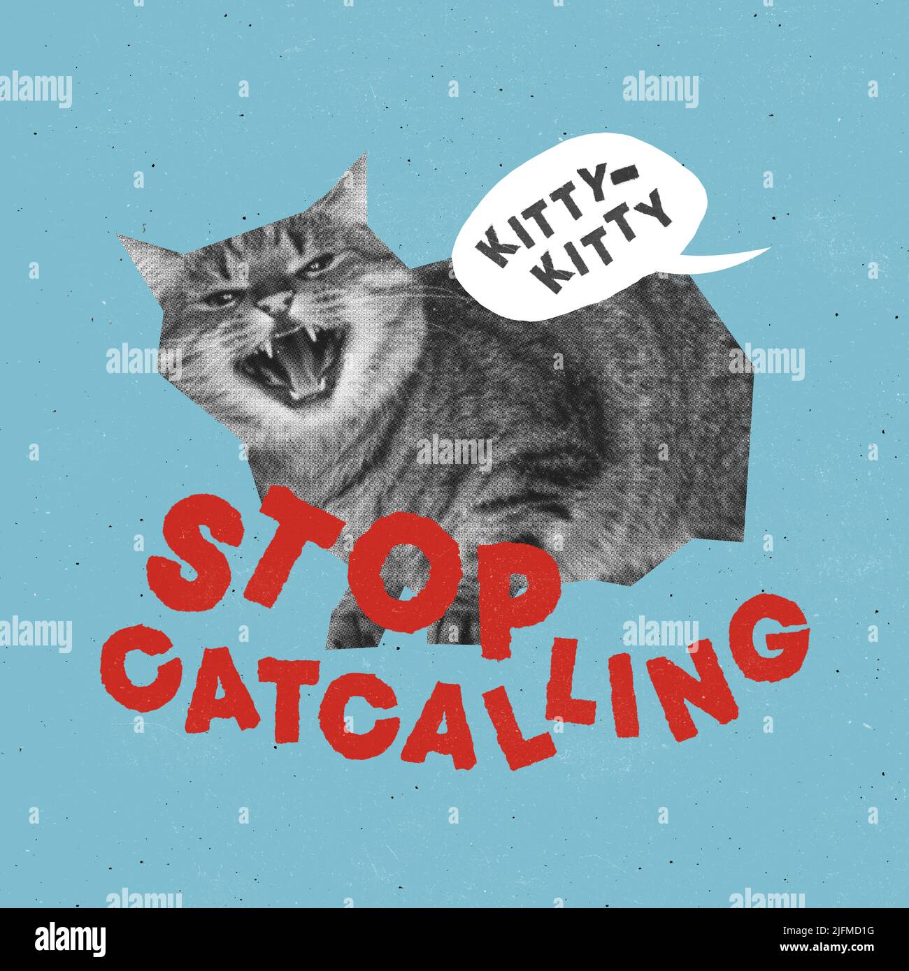 Contemporary art collage. Conceptual image with angry cat isolated over ...