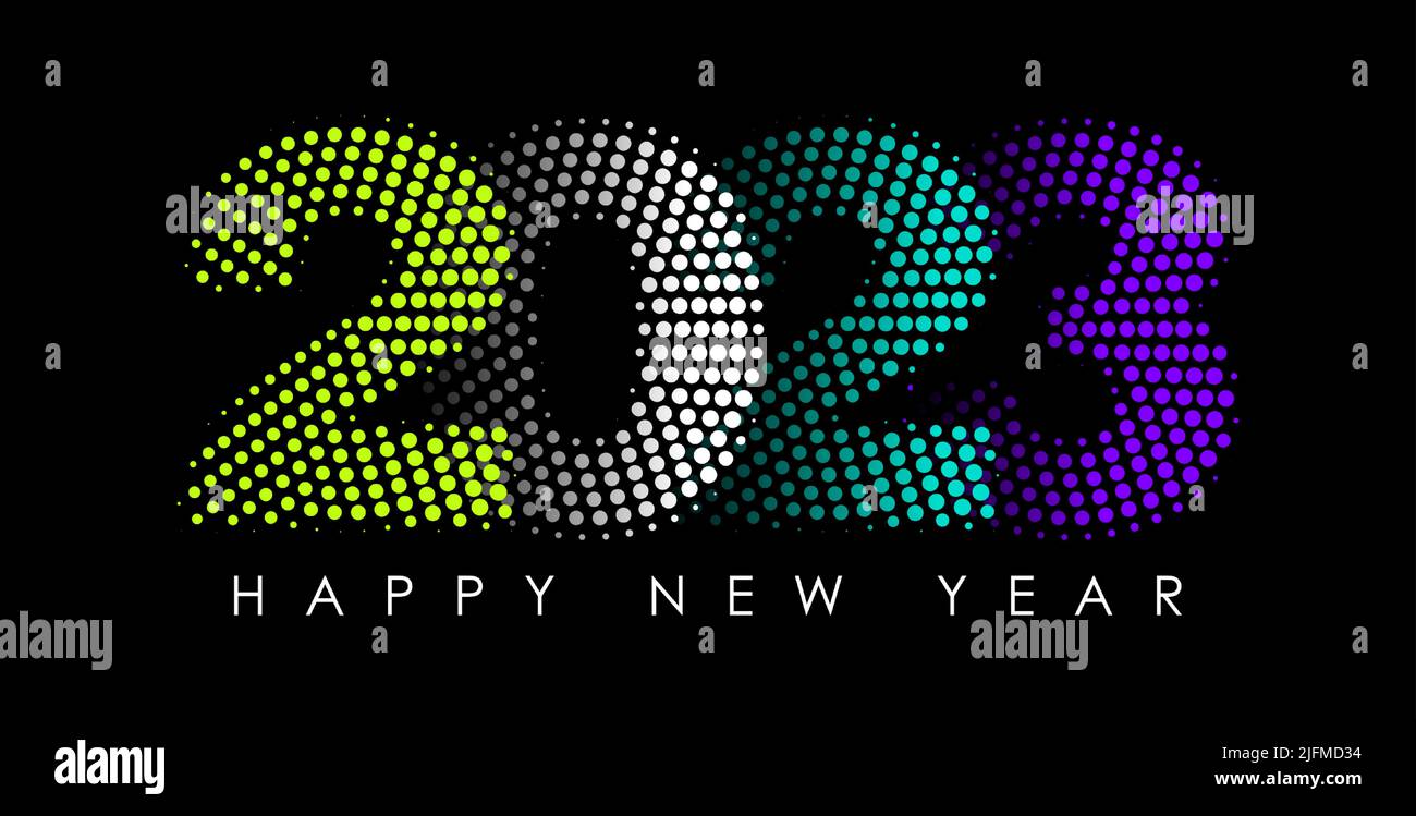 Color Halftone numbers 2023 on a black background. 2023 calendar header ...
