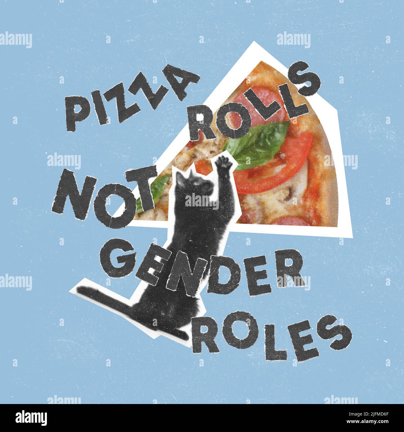 Contemporary art collage. Conceptual image with cat and pizza ...