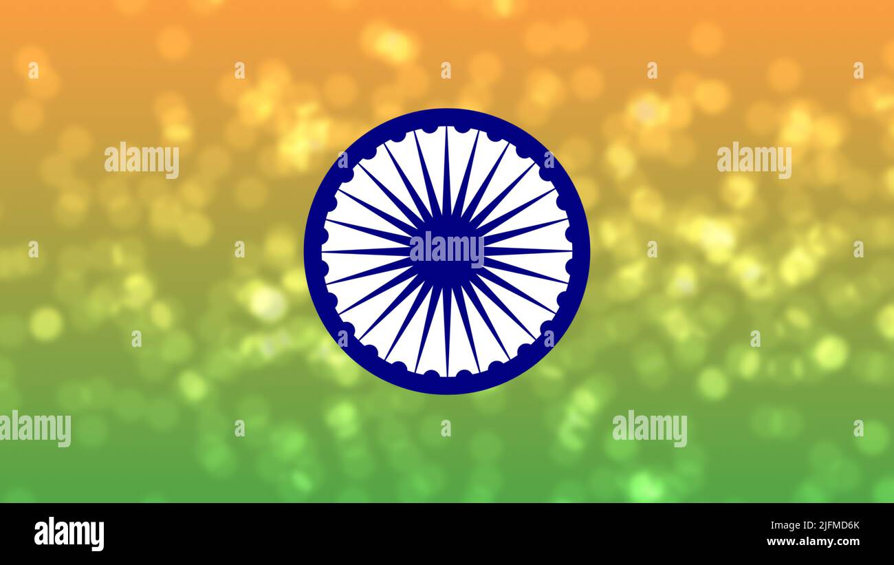 Floating bright circles on indian flag colour background and Ashok ...