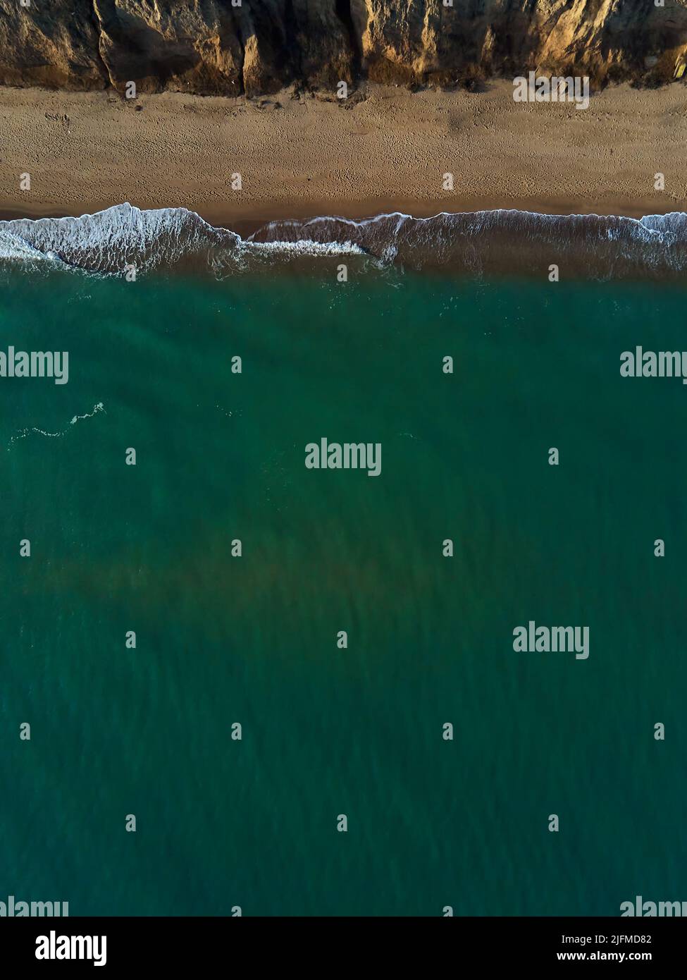 Aerial view of sandy beach and sea with waves, Top view, amazing nature ...