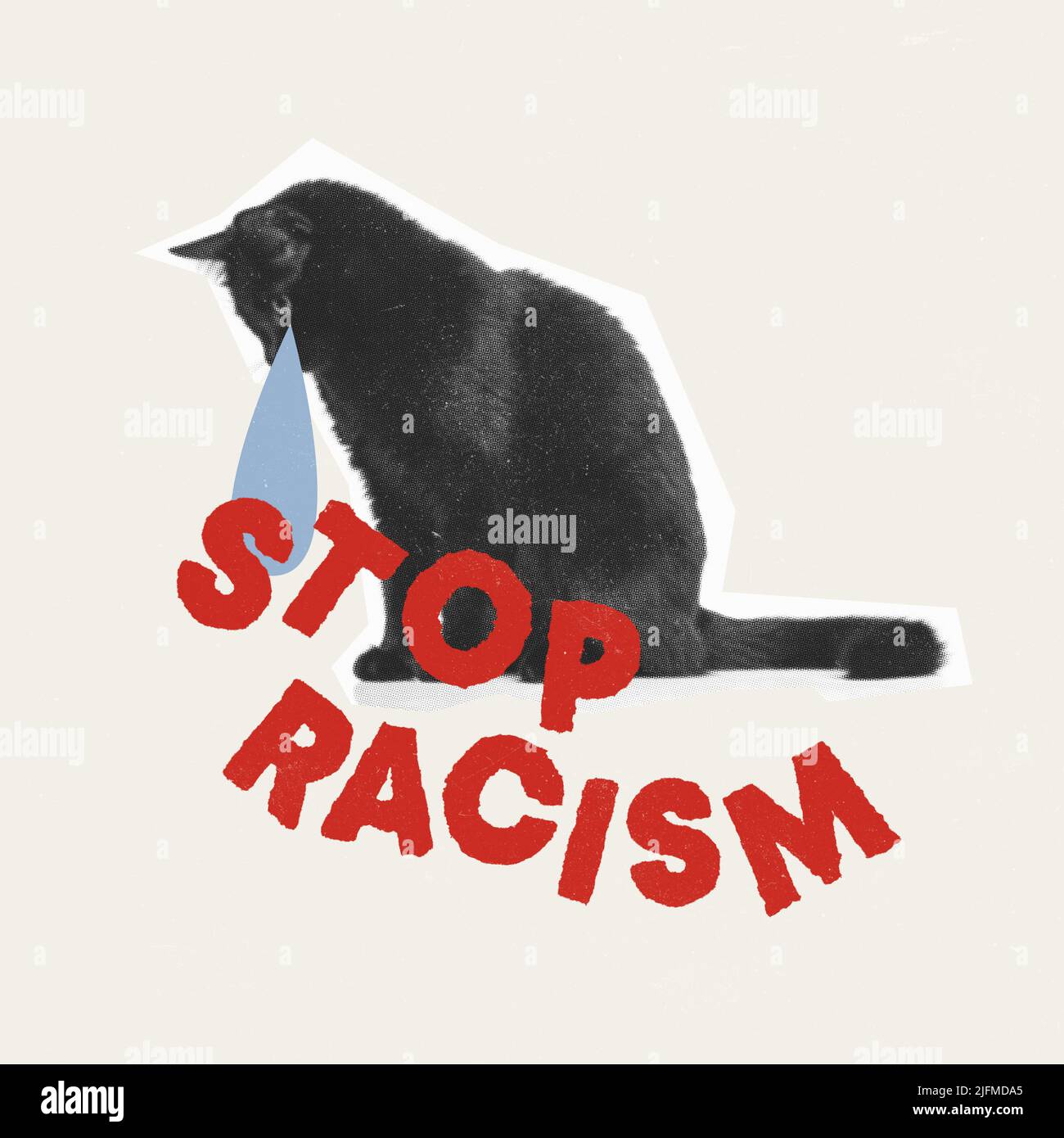 Contemporary art collage. Conceptual image with crying black cat and ...