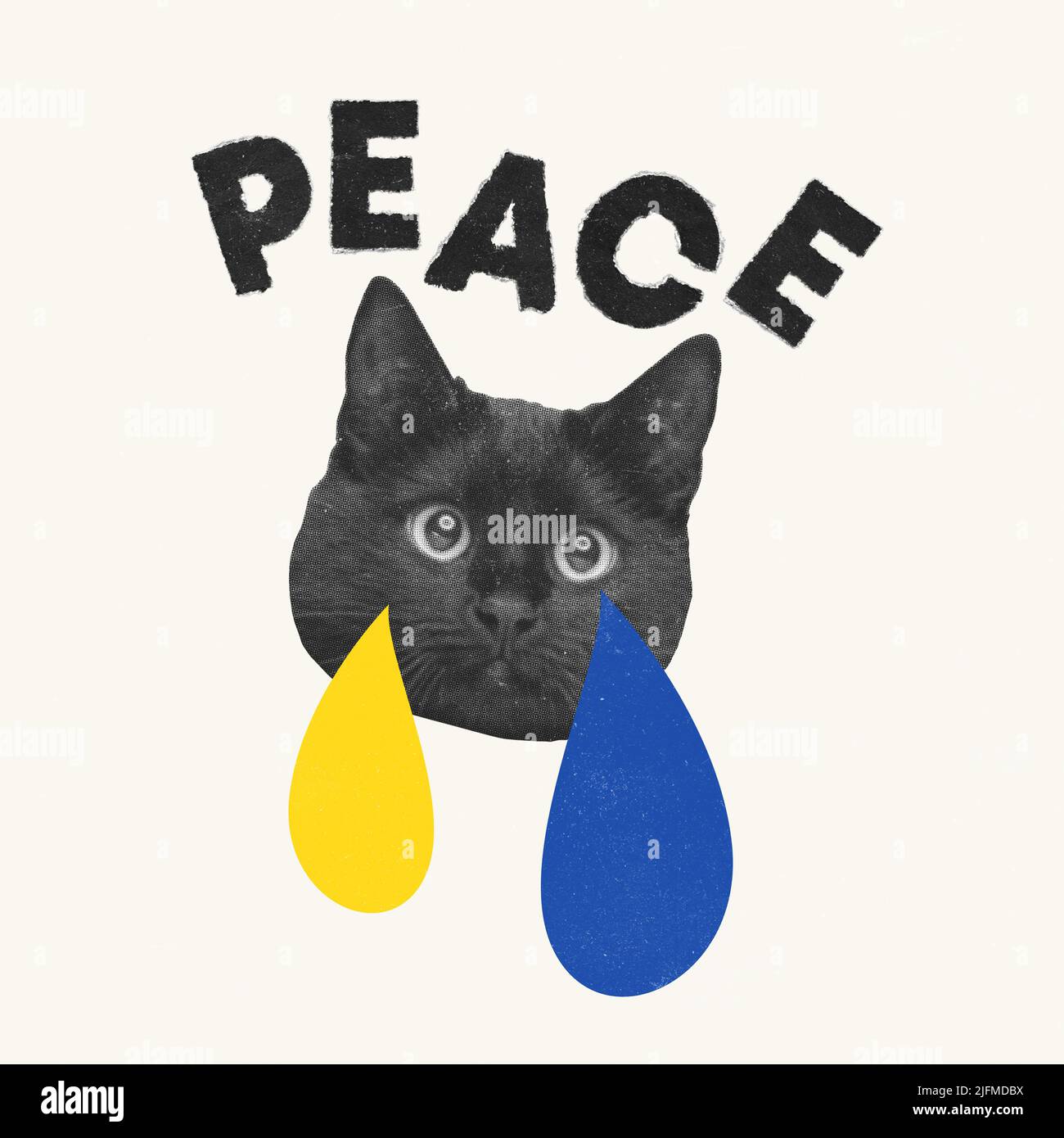 Contemporary art collage. Conceptual image with crying cat praying for ...