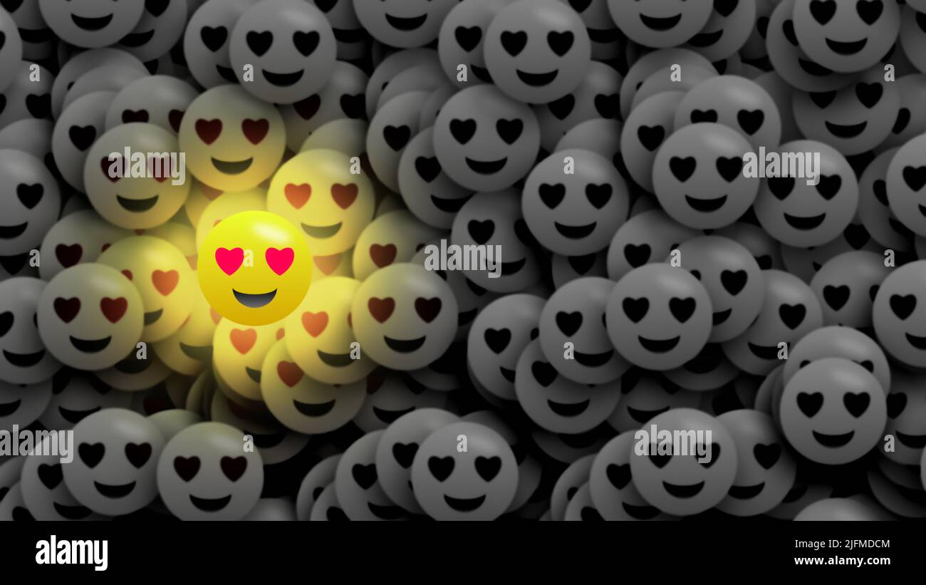 Bright love emoji isolated on little blur other black and white love ...