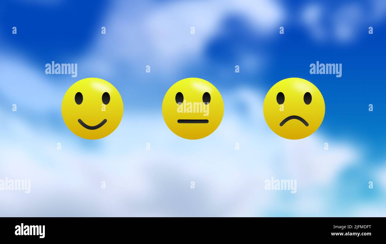 three feedback and review emoji on blue sky animation image Stock Photo ...