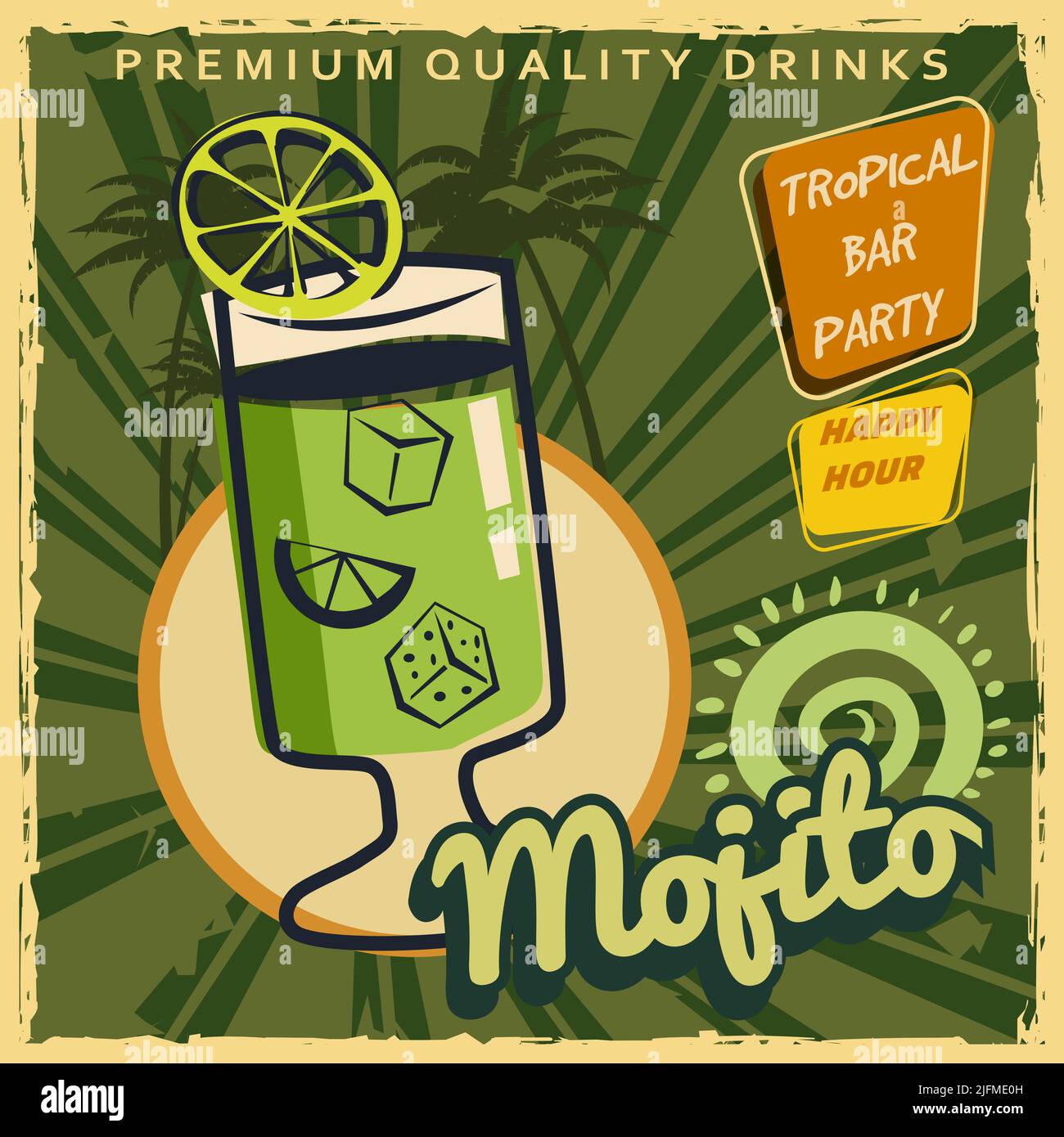 Mojito Retro poster design. Cocktail lounge vintage background ...