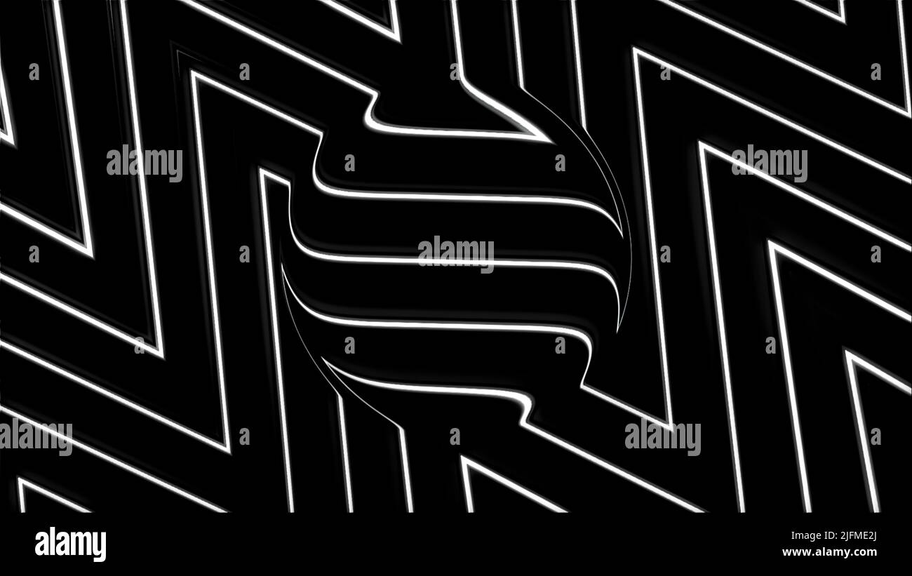Abstract black and white background with a sphere silhouette and zigzag ...